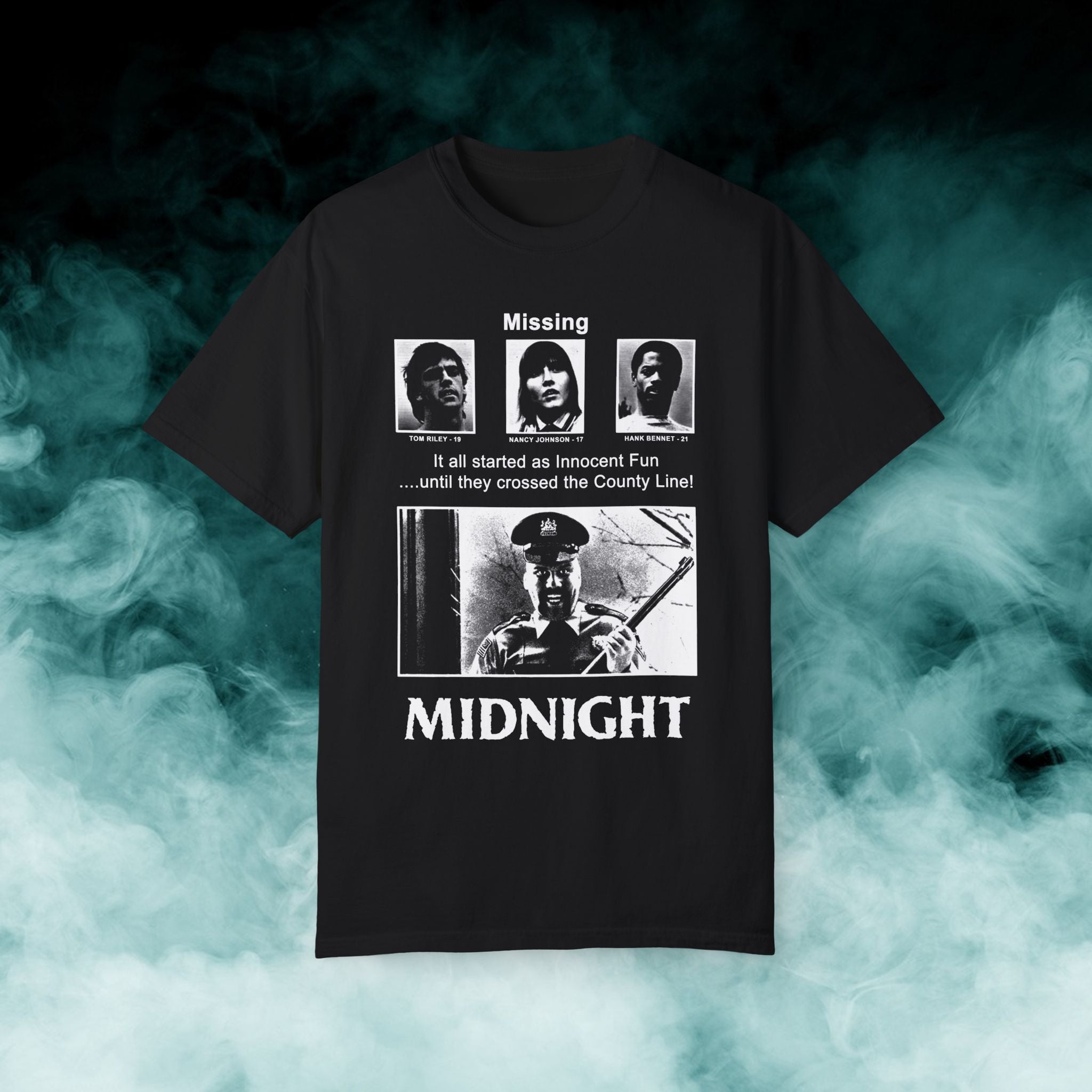 Midnight "Missing poster" Horror Movie T-shirt (Merch) – Iron Fortress ...